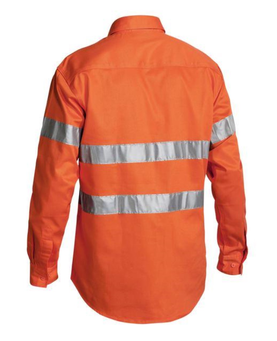 C-BTC6482 BISLEY Taped Hi Vis Orange Drill Shirt Closed Front 100% ...